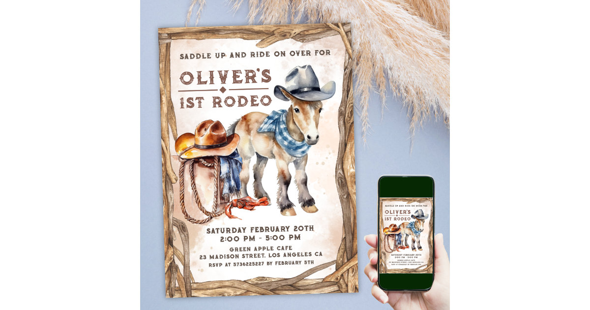 First RODEO | Boy Cowboy 1st Birthday Invitation | Zazzle