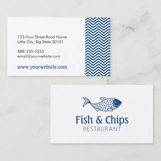 Fish and Chips Seafood Restaurant Nautical Chevron Business Card | Zazzle
