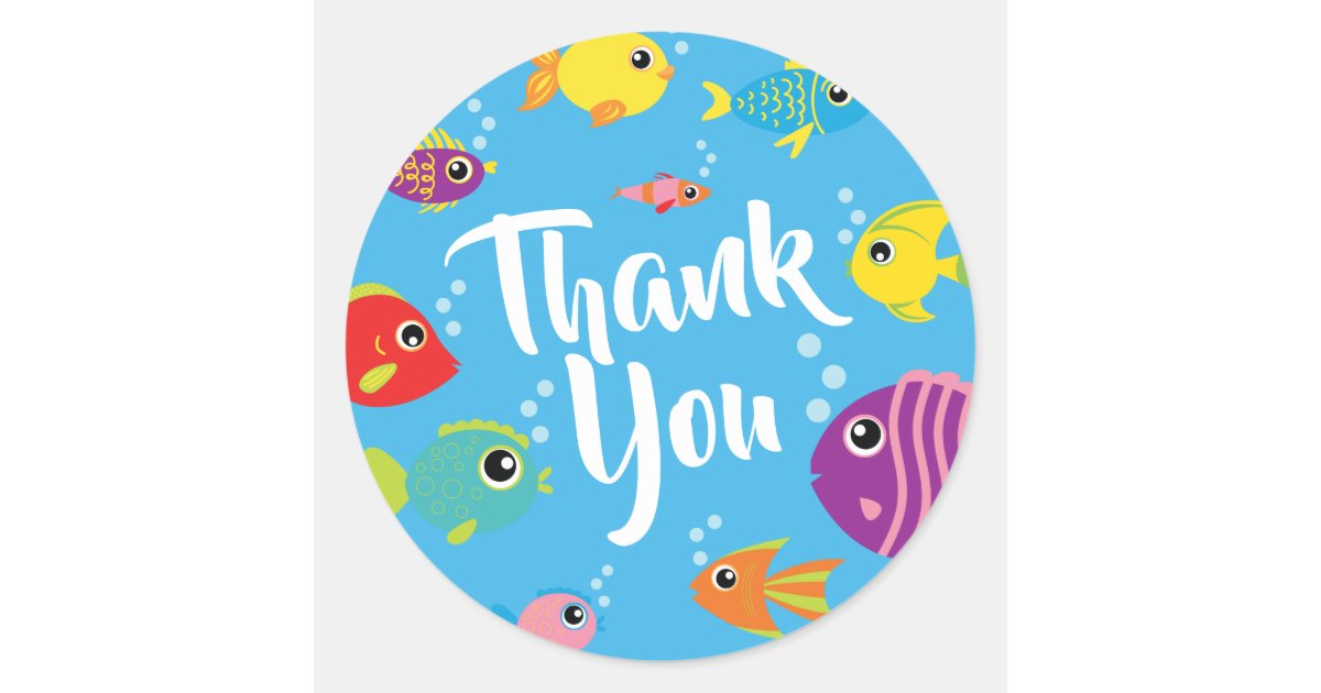 Fish Aquarium 1st Birthday Thank You Sticker Seals | Zazzle