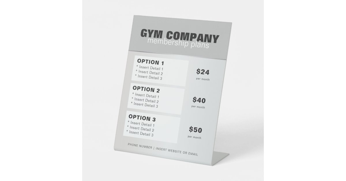 Fitness Centre Gym Membership Price List Table Top Pedestal Sign | Zazzle