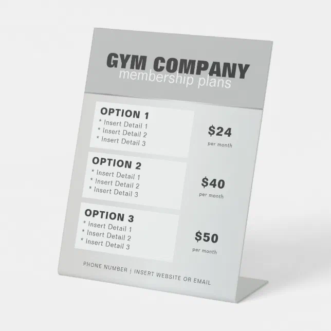Fitness Centre Gym Membership Price List Table Top Pedestal Sign | Zazzle