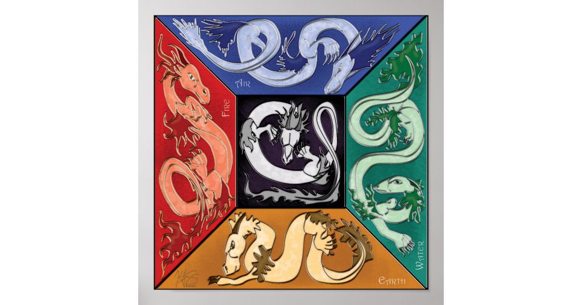 Five Elemental Dragons Poster | Zazzle