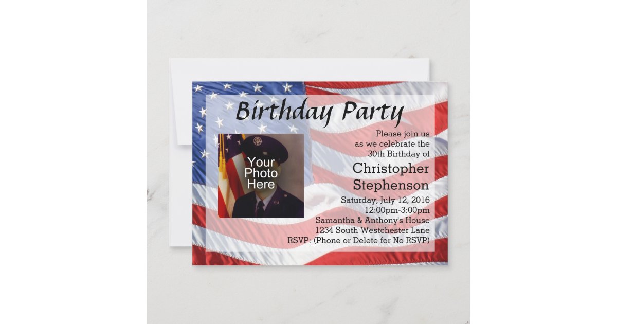 Flag/Photo Patriotic Birthday Party Invitation | Zazzle