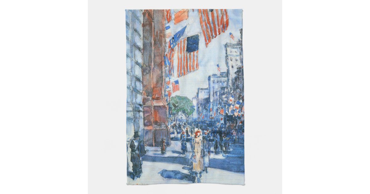 Flags Fifth Avenue by Childe Hassam, Vintage Art Tea Towel | Zazzle