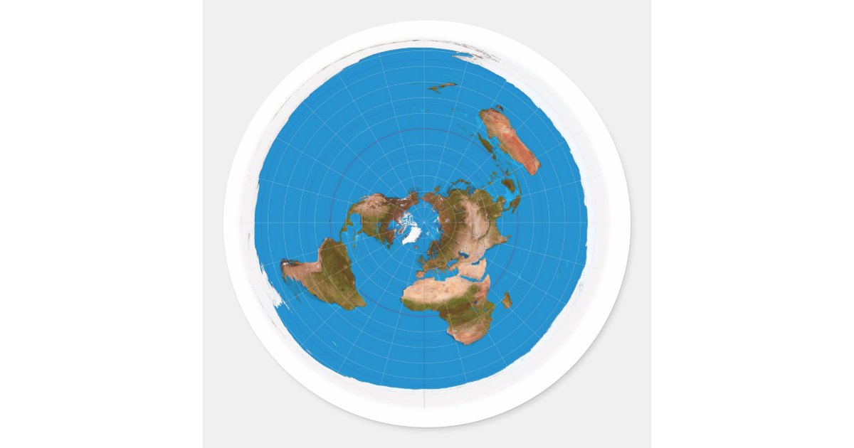 Flat Earth Map - Azimuthal Equidistant Projection Classic Round Sticker ...
