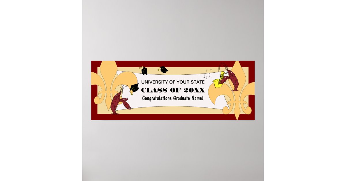 Fleur de Lis Crawfish Graduation Banner Poster | Zazzle