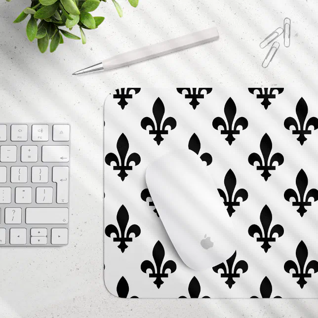 Fleur de Lis Pattern, Royal French, Black on White Mouse Mat | Zazzle