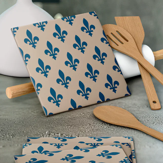 Fleur de Lis Pattern, Royal French Blue on Cream Tile | Zazzle