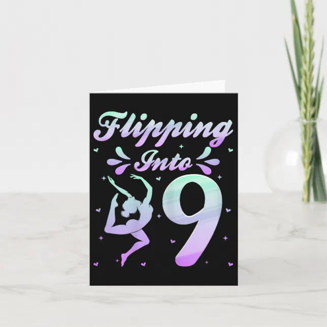 Flipping Into 9 Gymnast Gymnastics 9th Birthday Pa Card | Zazzle
