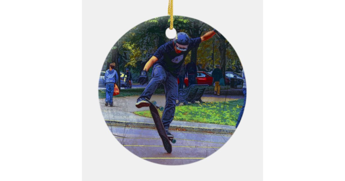 Flipping The Deck - Skateboarder Ceramic Tree Decoration | Zazzle
