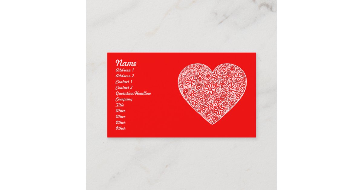 Flocked Heart - Customised Business Card | Zazzle