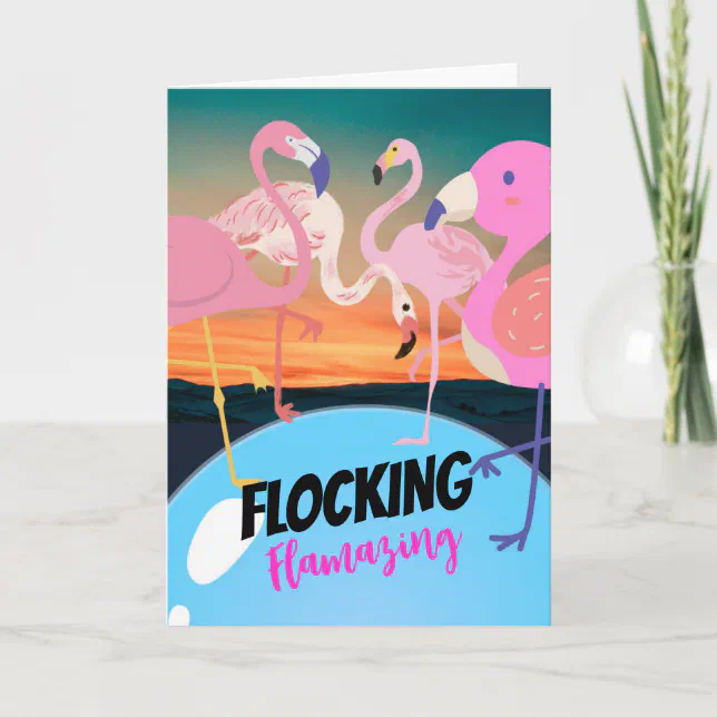 Flocking Flamazing Funny Thank You Flamingos Card | Zazzle