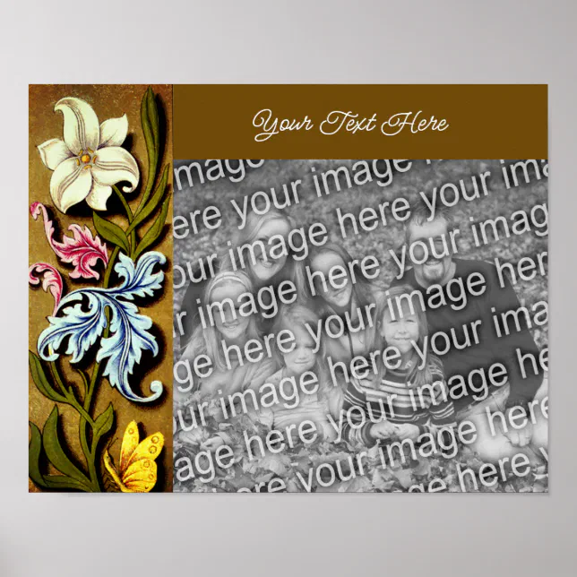Floral Border Frame Personalised Add Your Photo Poster | Zazzle