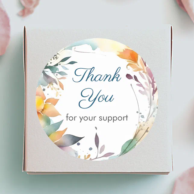 Floral Border Thank You Classic Round Sticker | Zazzle