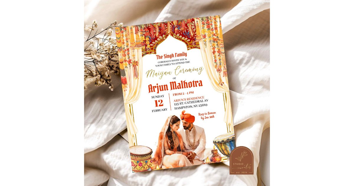 Floral Dholki Maiyan Ceremony Invitation | Zazzle