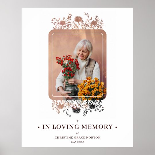 Floral Frame & Elegant Photo Funeral Poster | Zazzle.co.uk