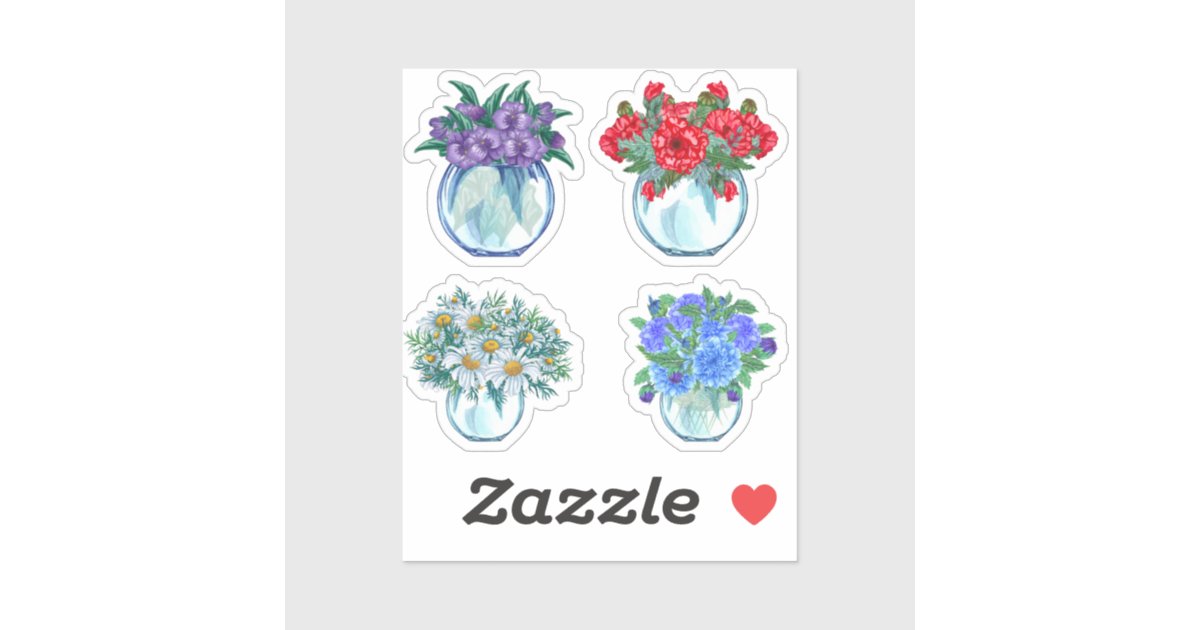 Floral Glass Vases Stickers | Zazzle