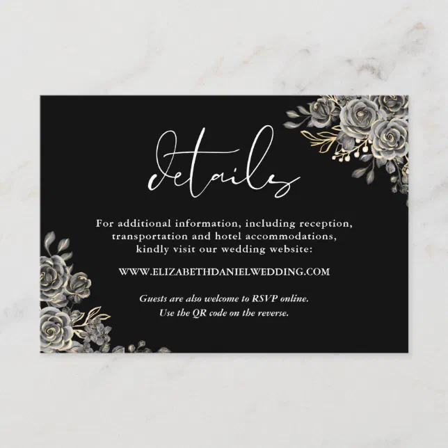 Floral Gothic QR Code Wedding Details Enclosure Card | Zazzle