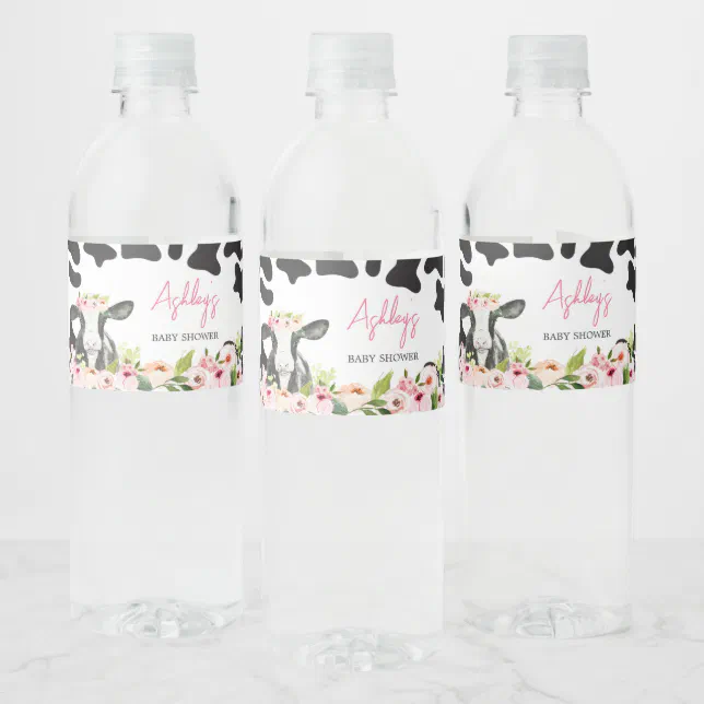 Floral Holy Cow Baby Shower Water Bottle Label | Zazzle