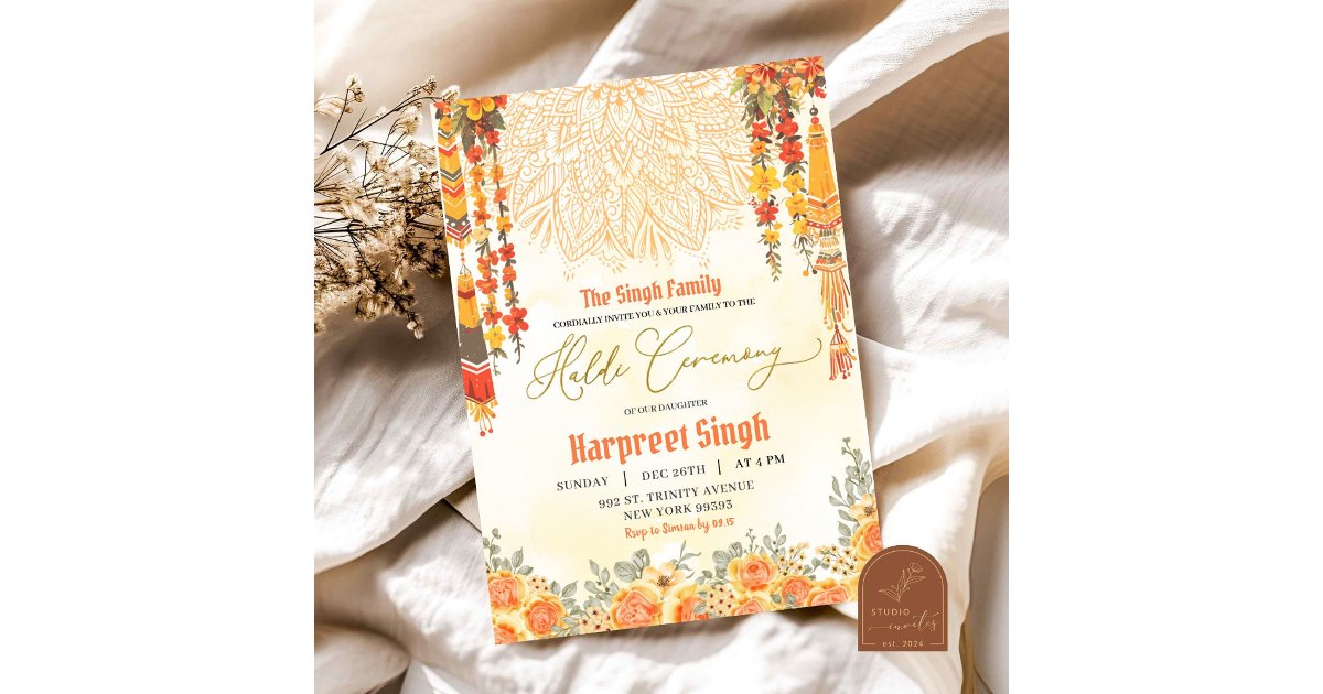 Floral Indian Groom Haldi Ceremony Invitation | Zazzle