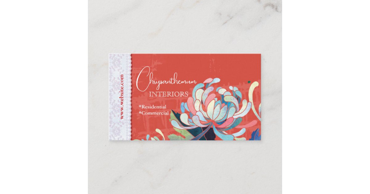 Floral Interior Design Red Custom Business Card | Zazzle