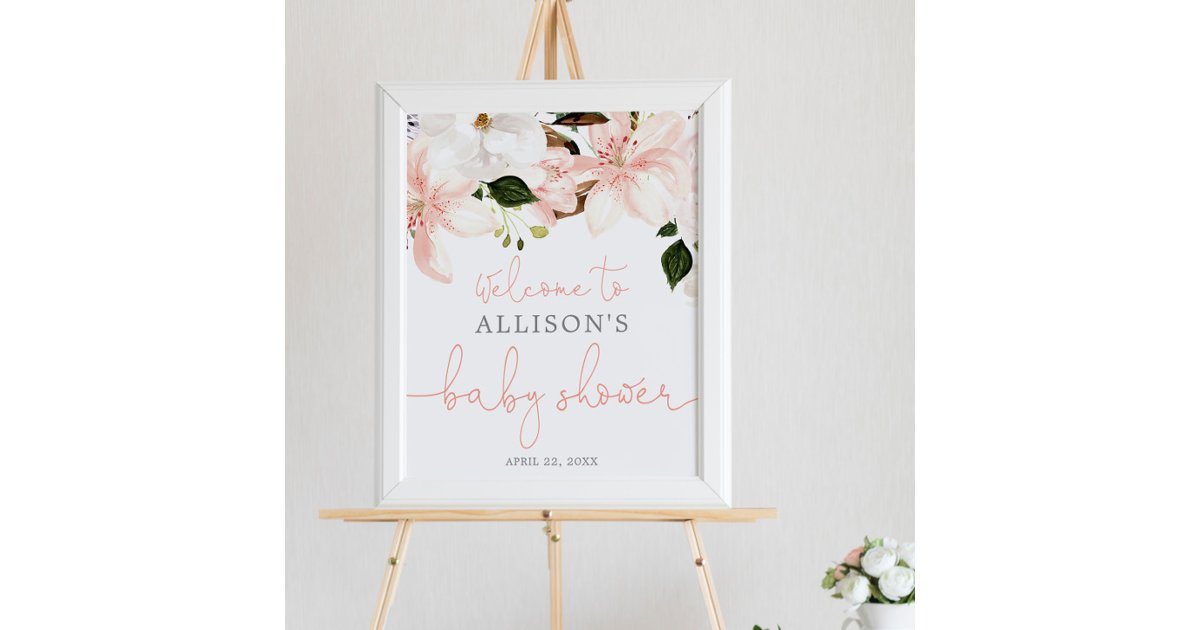 Floral lilies spring baby shower welcome sign | Zazzle