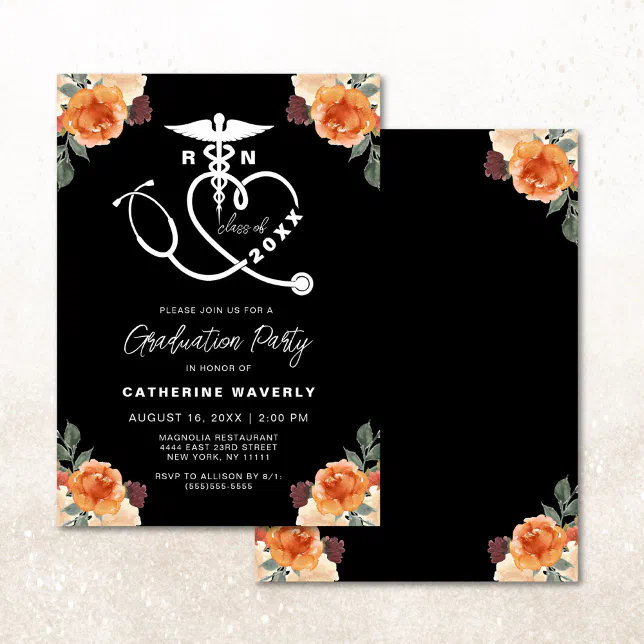 Floral Nursing School Graduation Party Invitation | Zazzle