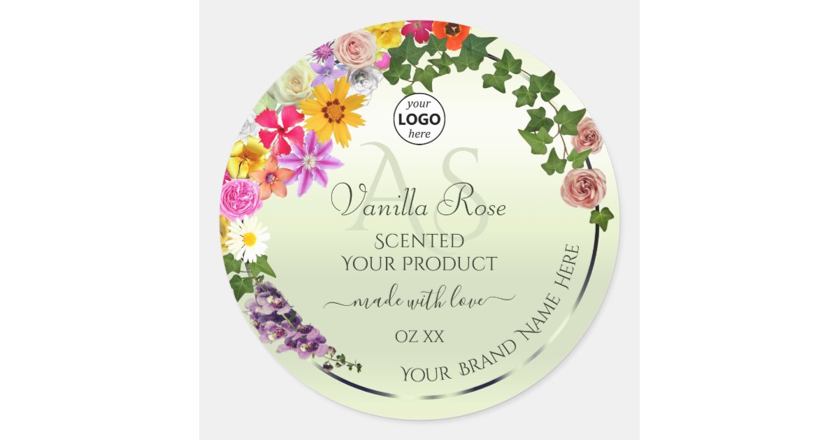 Floral Pastel Green Product Labels Initials Logo | Zazzle