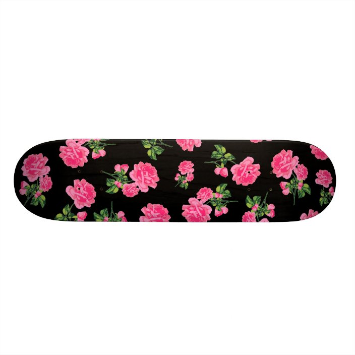 Floral patterns: pink flowers on black skateboard | Zazzle.co.uk