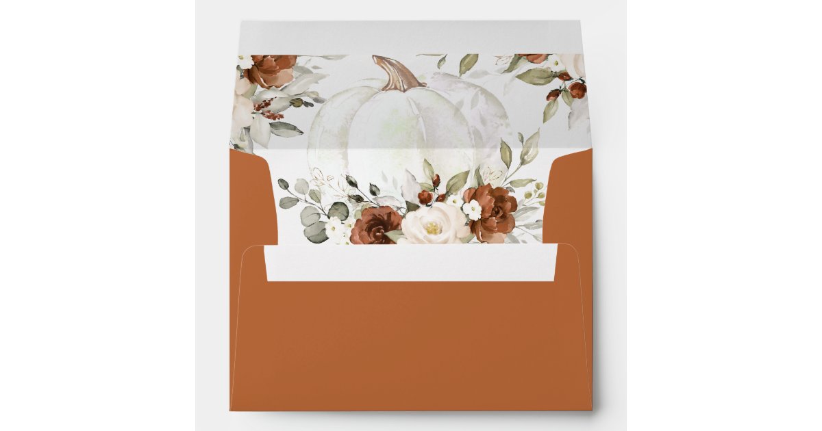 Floral Rust Cream Pumpkin Greenery Fall Envelope | Zazzle