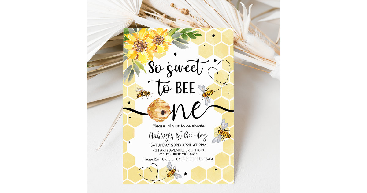 Floral So Sweet To Bee One Bee 1st Birthday Invitation | Zazzle
