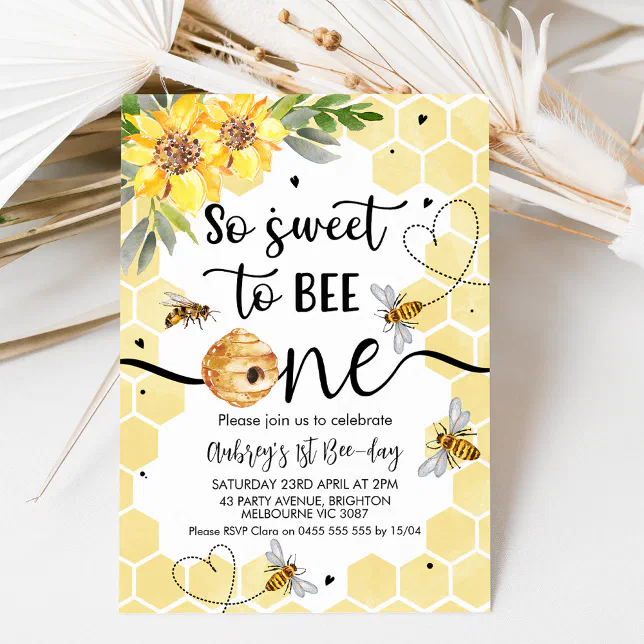 Floral So Sweet To Bee One Bee 1st Birthday Invitation | Zazzle