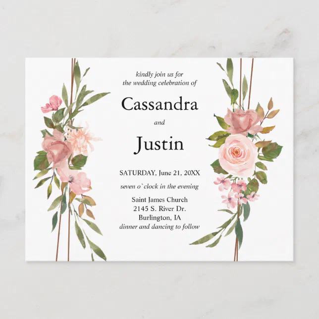 Floral Wedding Invite Postcard | Zazzle