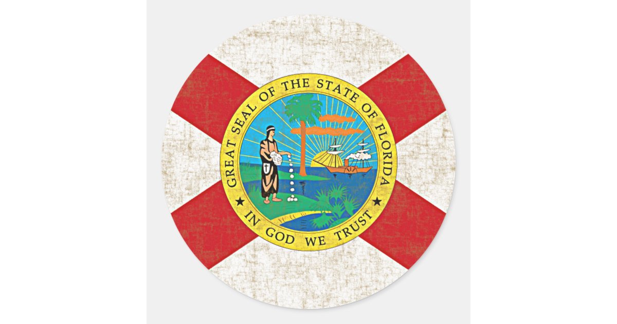 FLORIDA FLAG AGED CLASSIC ROUND STICKER | Zazzle