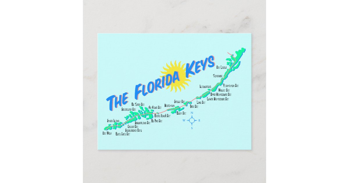 Florida Keys Map retro illustration Postcard | Zazzle
