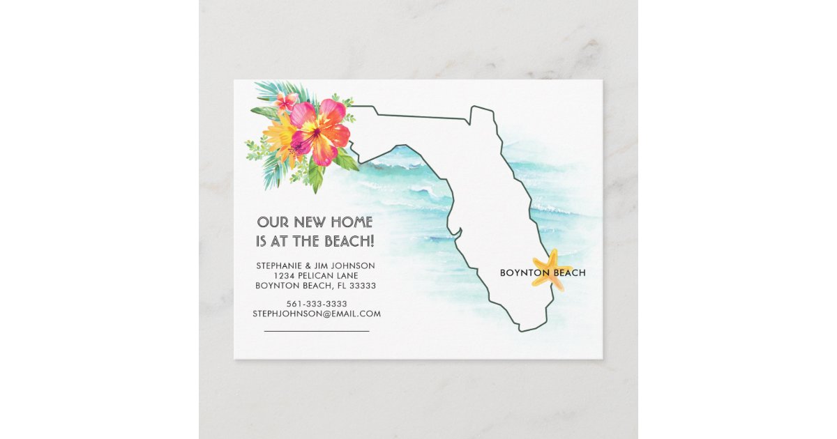 Florida Map Ocean Waves New Address Announcement Postcard | Zazzle