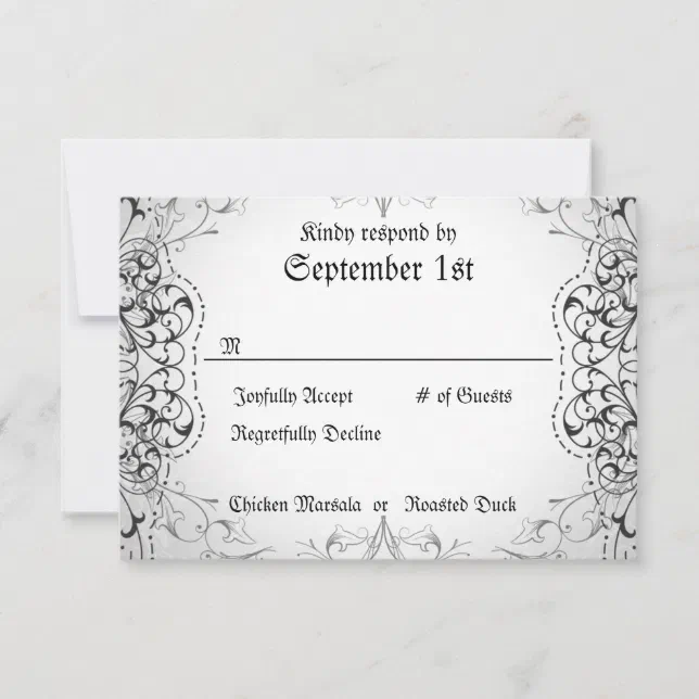 Flourish RSVP Bride & Groom Skeleton Dinner Cards | Zazzle