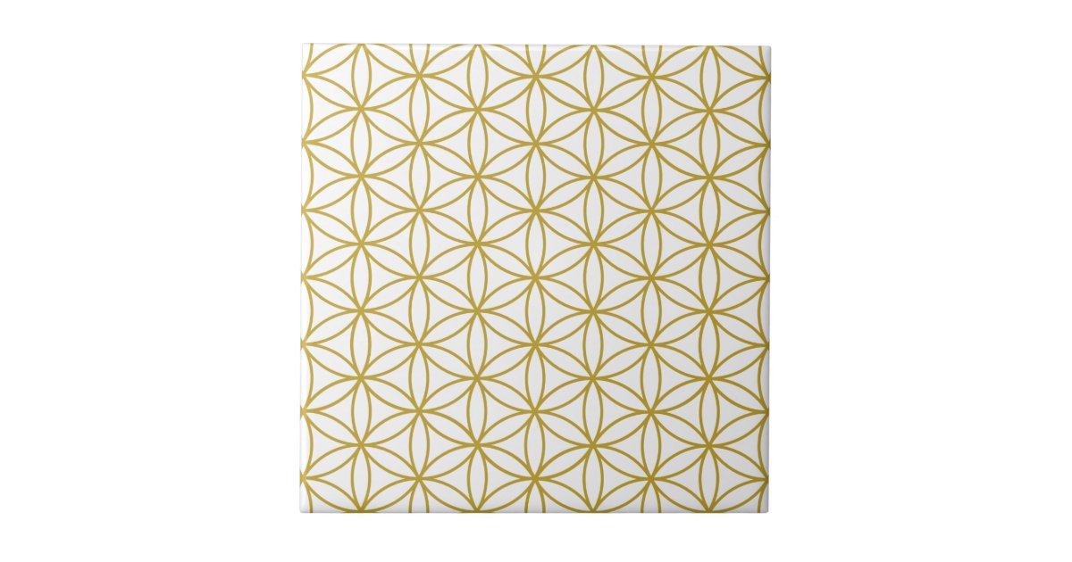 Flower of Life Pattern – Gold on White Tile | Zazzle