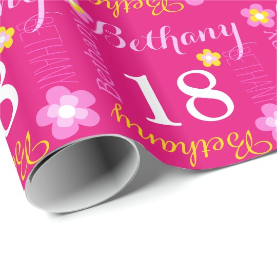 Flower personalised name age 18th birthday wrap wrapping paper | Zazzle ...