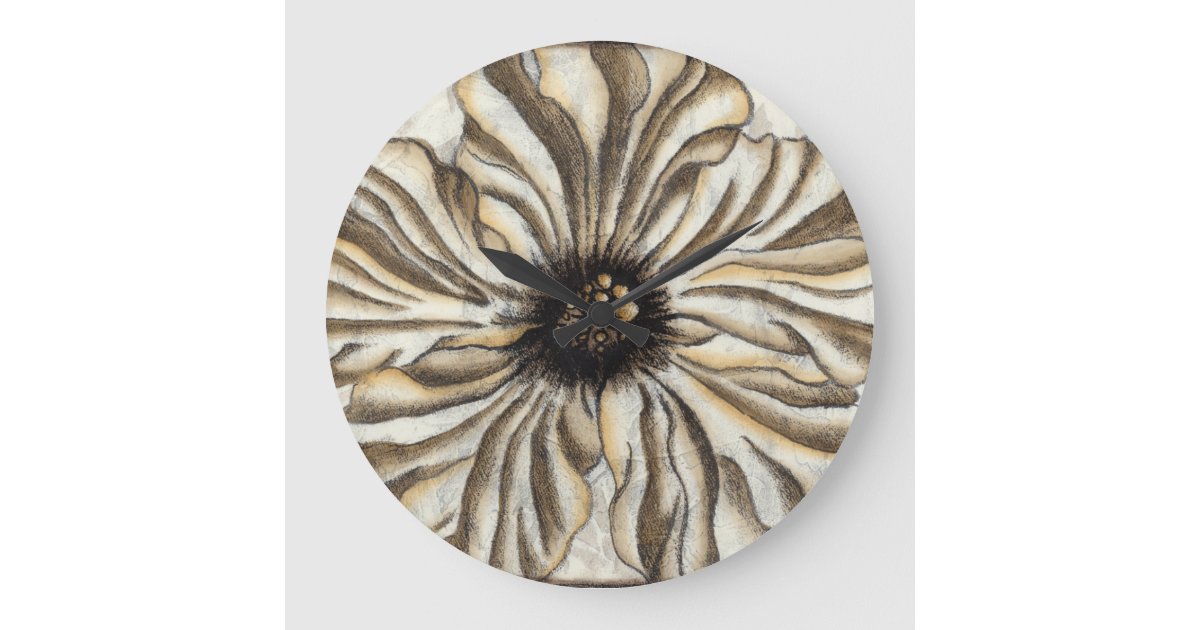 Flowerhead Fresco on Tan Background Large Clock | Zazzle