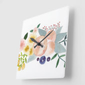 Flowers, Berries, and Leaves Watercolor Clock | Zazzle