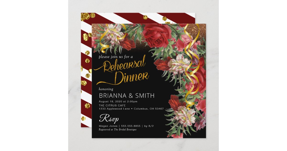 Flowery Rehearsal Dinner Calligraphy Invitation | Zazzle