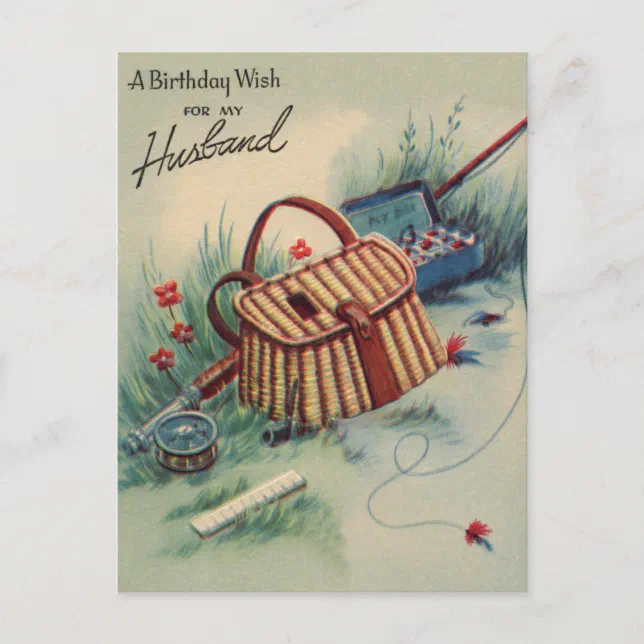 Fly Fishing | Husband Birthday Vintage Postcard | Zazzle