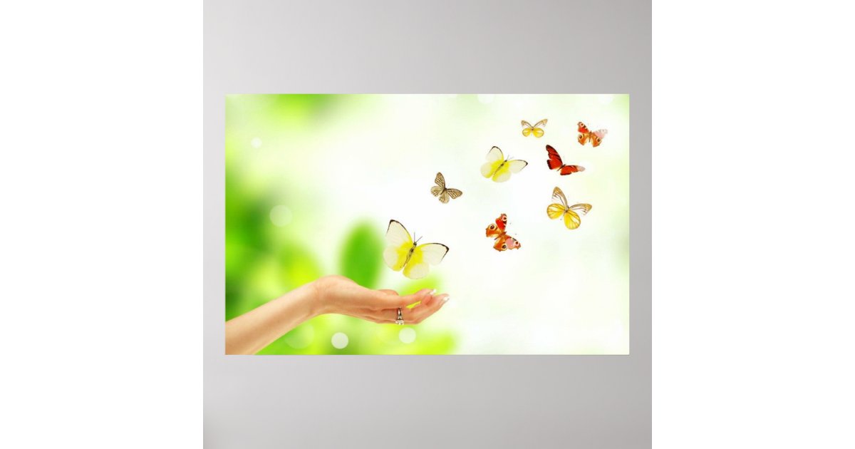 Flying butterflies from healing & loving hand poster | Zazzle