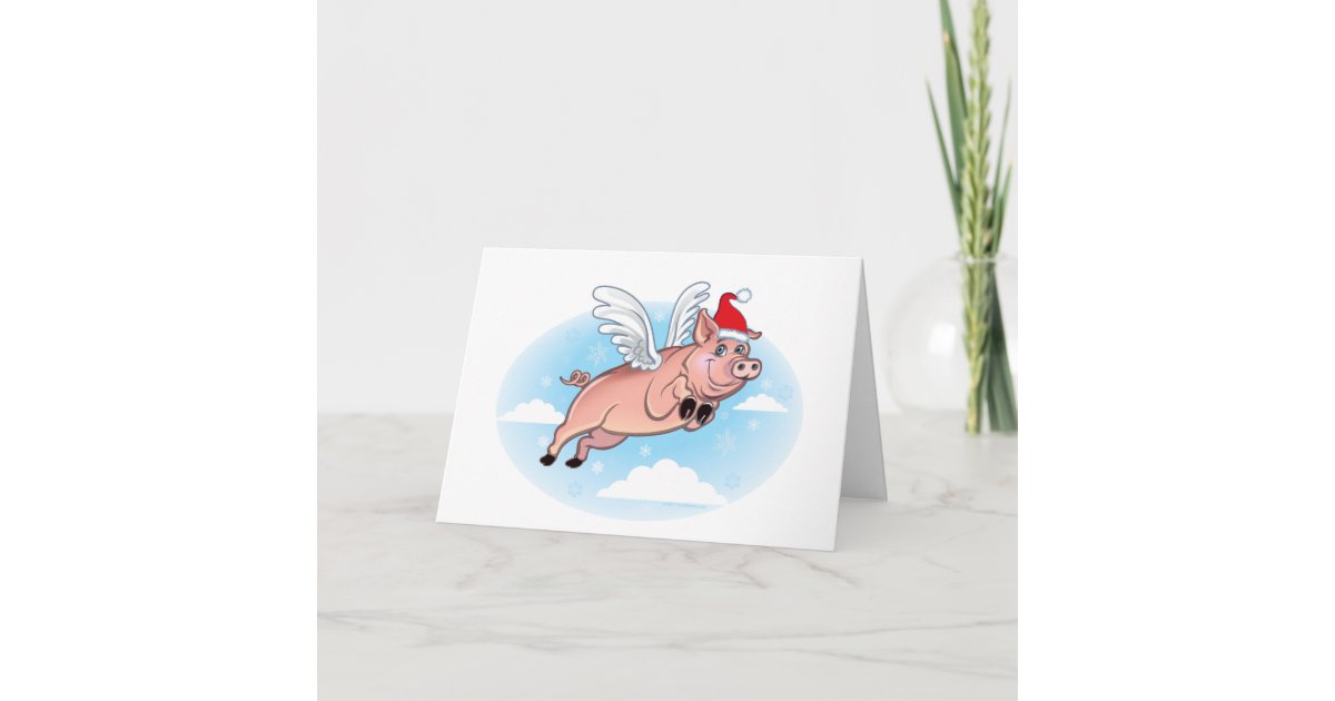 Flying Pig Christmas Card | Zazzle
