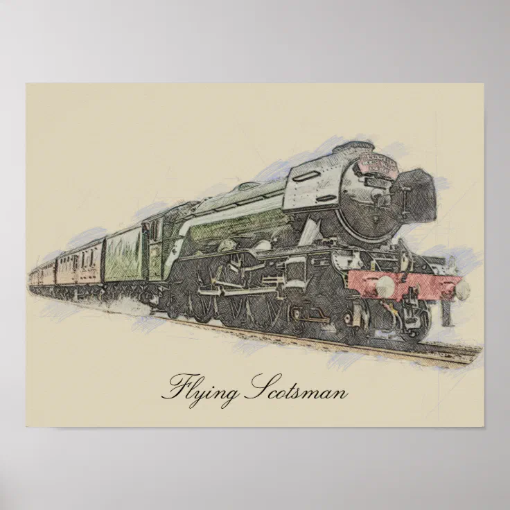 Flying Scotsman at Doncaster Pencil illustration Poster | Zazzle