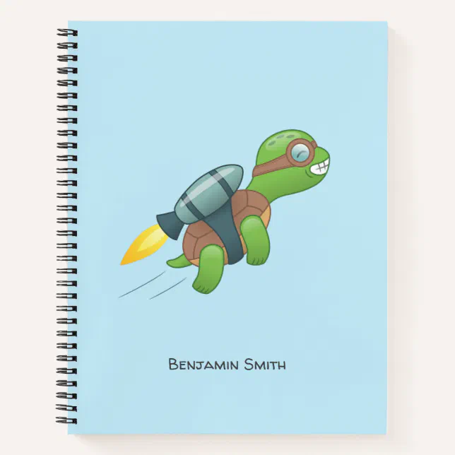 Flying Turtle with a Jetpack Blue Notebook | Zazzle