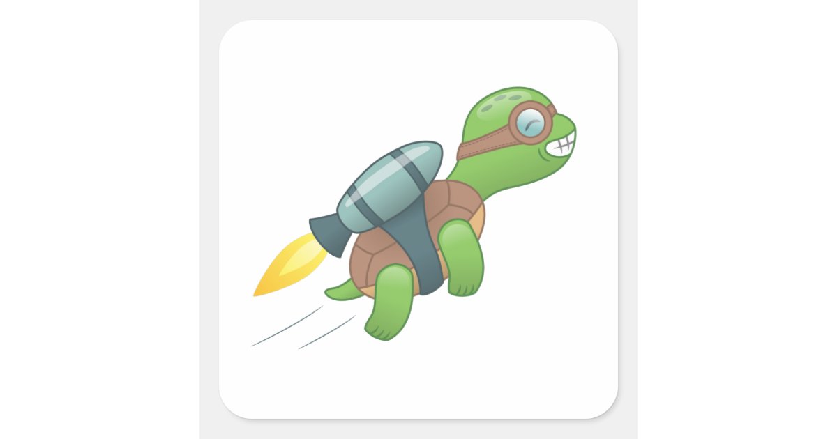 Flying Turtle with a Jetpack Square Sticker | Zazzle