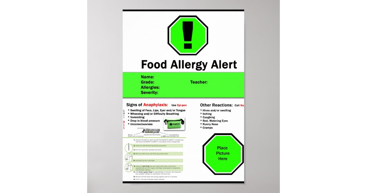 Food Allergy Poster for School | Zazzle