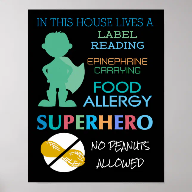 Food Allergy Superhero No Peanuts Allowed Boys Poster | Zazzle